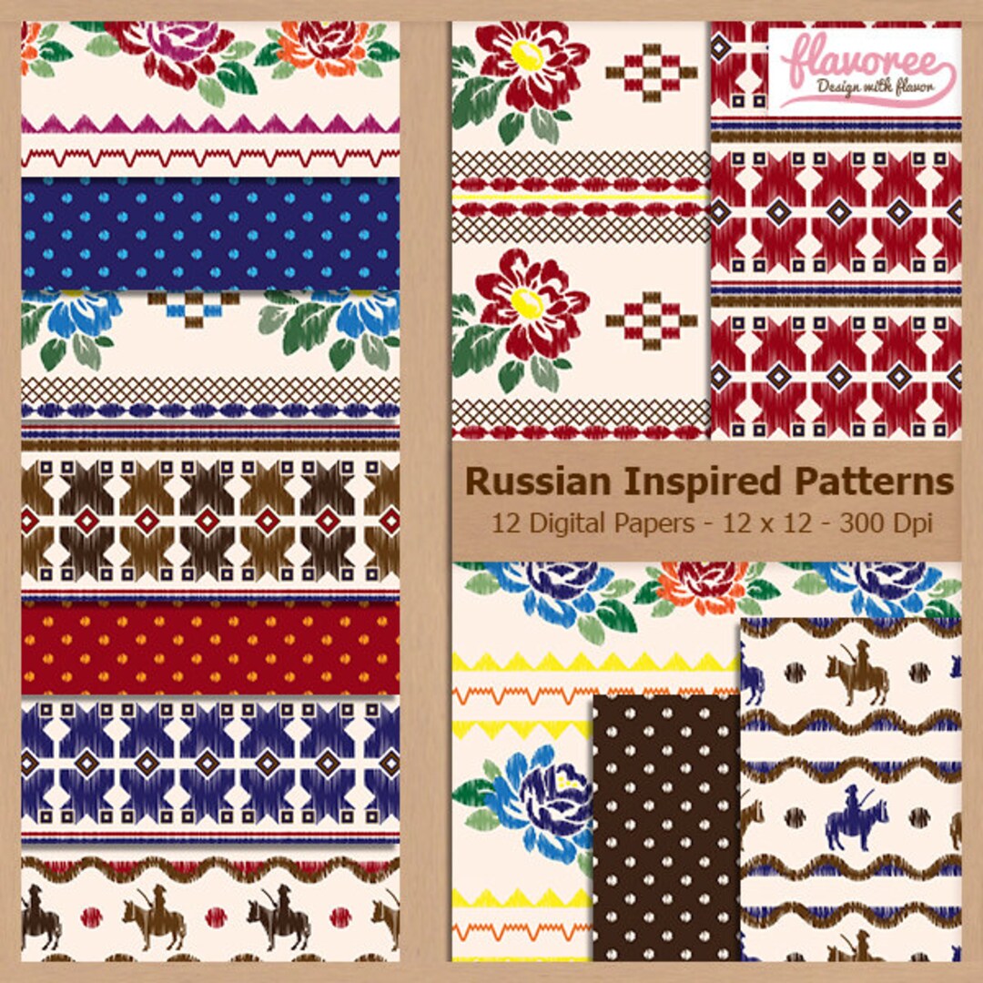 Digital Scrapbook Paper Pack - RUSSIAN INSPIRED PATTERNS- Embroidery ...