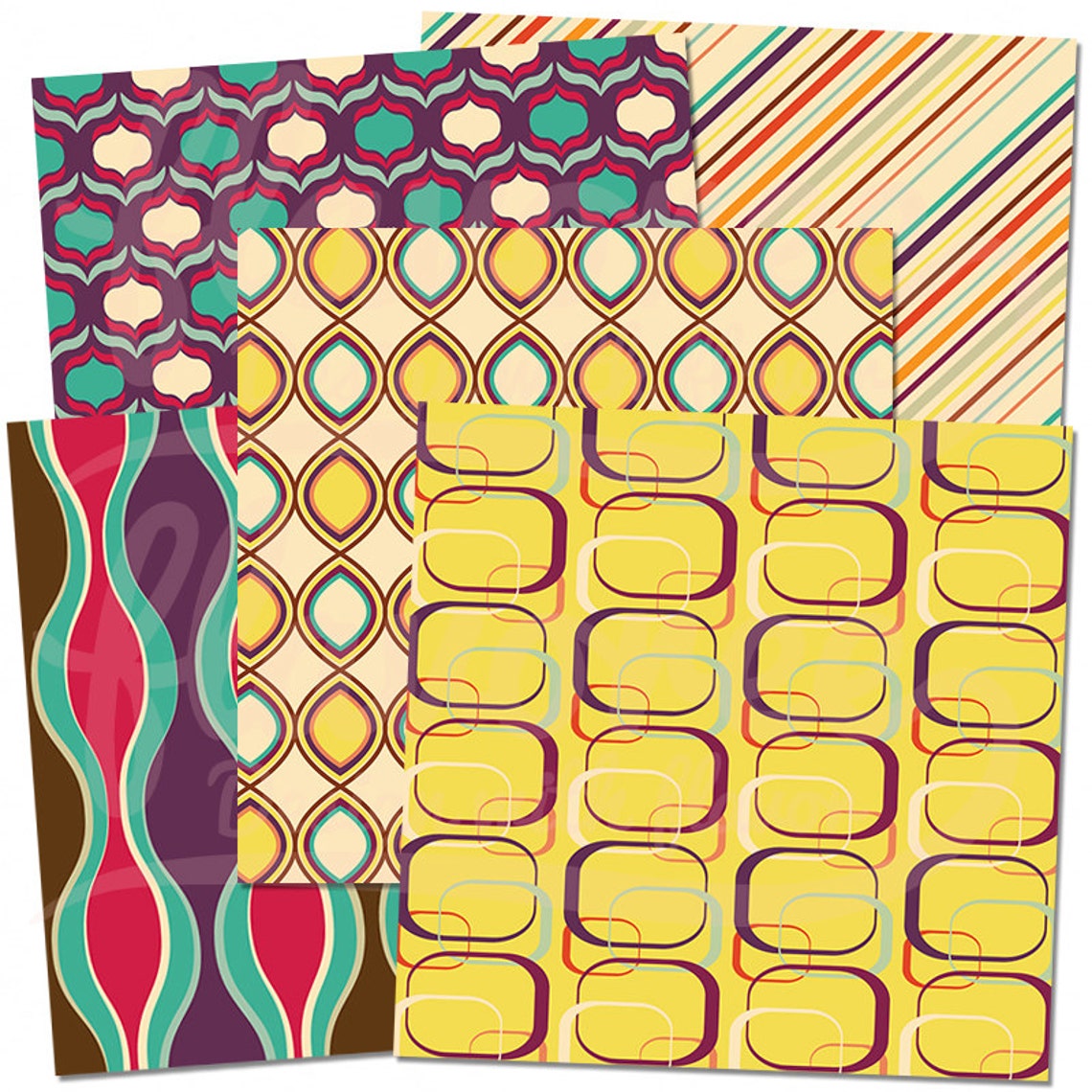 Digital Scrapbook Paper Pack - RETRO FUNK PATTERNS - 60s | Stripes ...