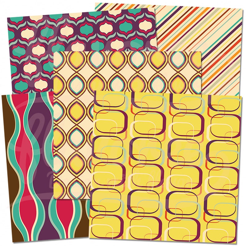 Digital Scrapbook Paper Pack - RETRO FUNK PATTERNS - 60s | Stripes ...