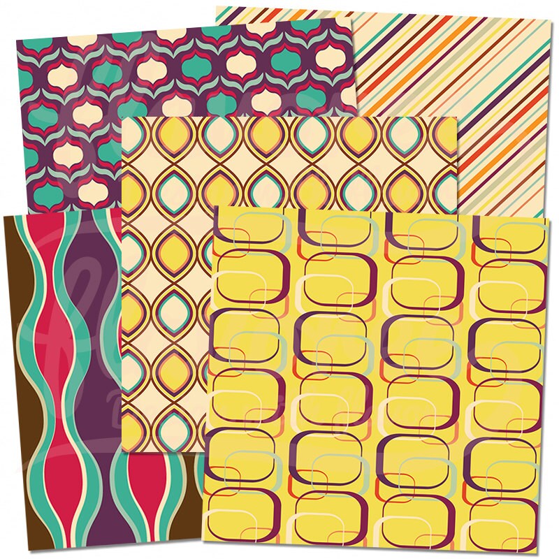 Digital Scrapbook Paper Pack - RETRO FUNK PATTERNS - 60s | Stripes ...