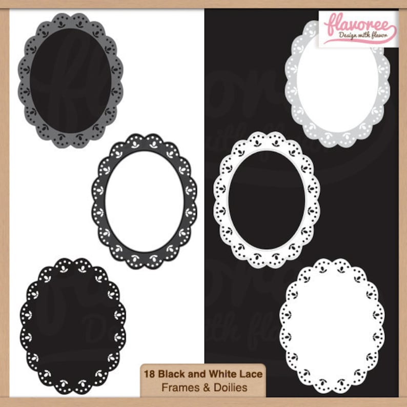 Digital Scrapbooking Frames - BLACK and WHITE LACE - Frames & Doilies ...