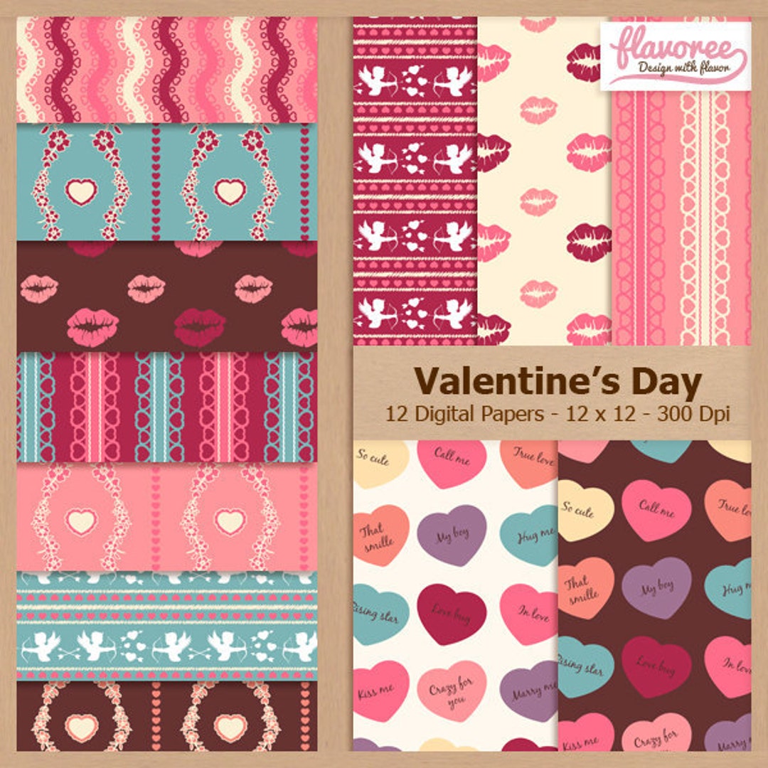 Digital Scrapbook Paper Pack - VALENTINE'S DAY - Hearts | Romantic ...
