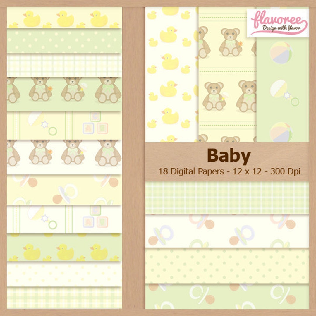 Digital Scrapbook Paper Pack - BABY - Green and Yellow - Teddy Bears ...