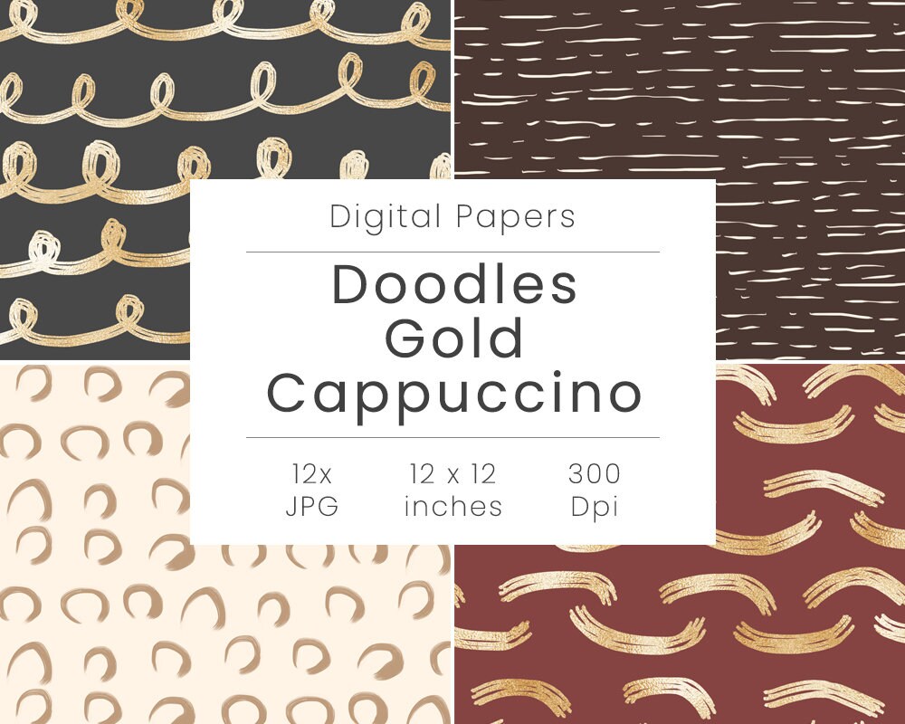 Digital Scrapbook Paper Pack DOODLES GOLD Abstract Modern Gold Brown ...