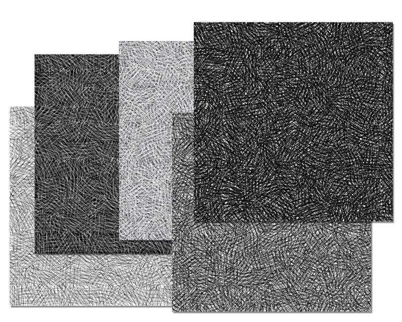 Digital Scrapbook Paper Pack - BLACK & WHITE SCRIBBLES - Crosshatch ...