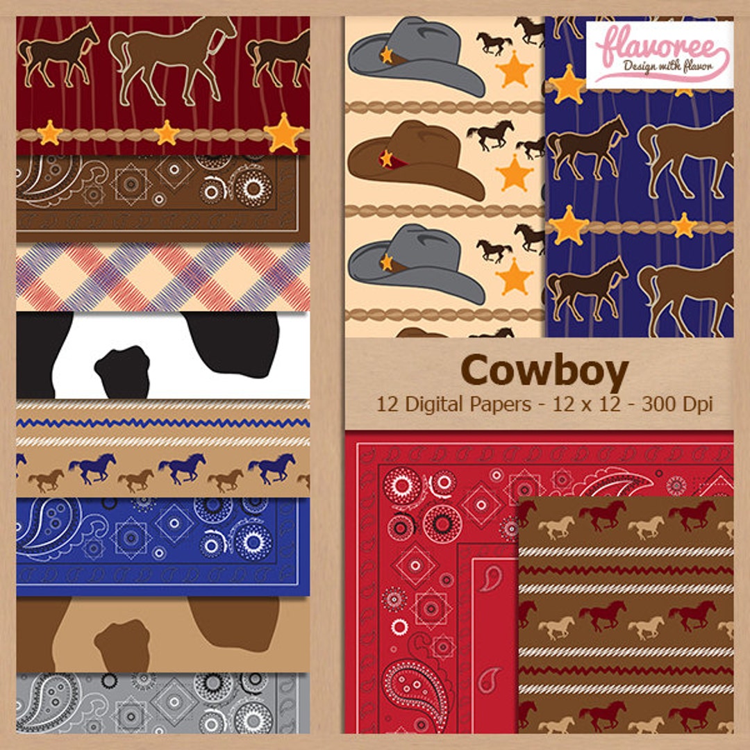 Digital Scrapbook Paper Pack - COWBOY - Western | Kids | Boy | Horse ...