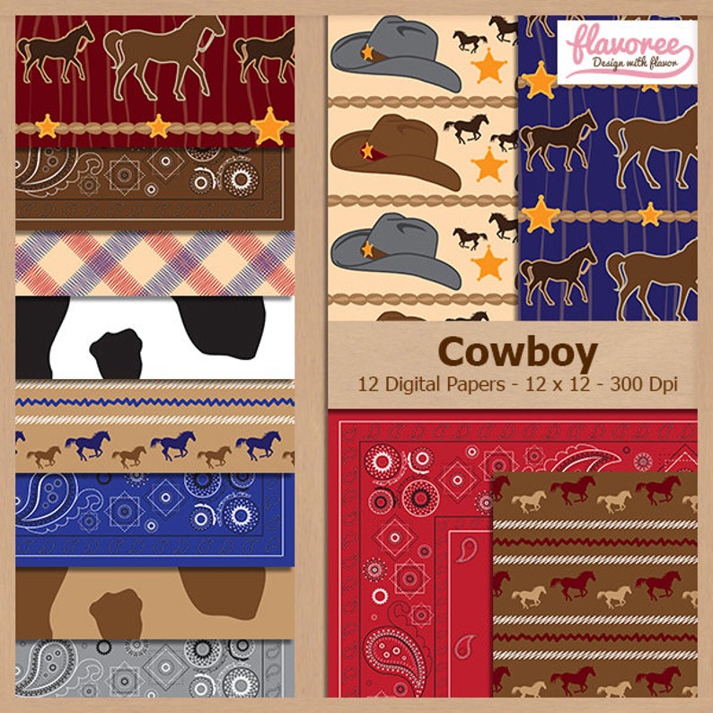Digital Scrapbook Paper Pack COWBOY Western Kids Boy Horse Xerife ...