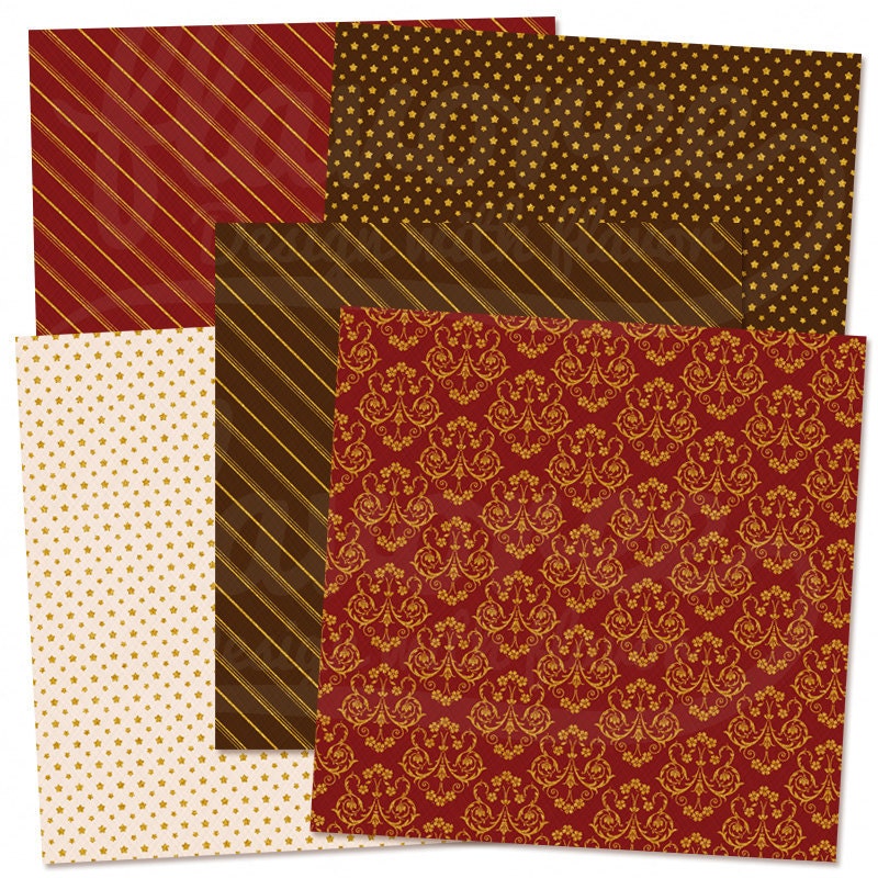Digital Scrapbook Paper Pack GOLD GLITTER Red Brown | Etsy