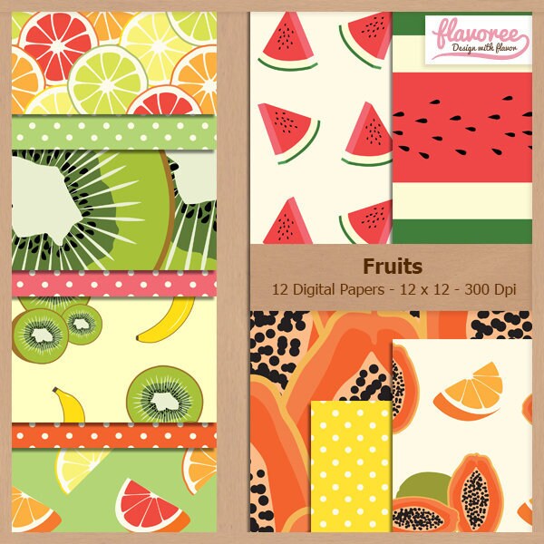 Digital Scrapbooking Paper Pack - EXOTIC FRUITS - Summer | Food ...