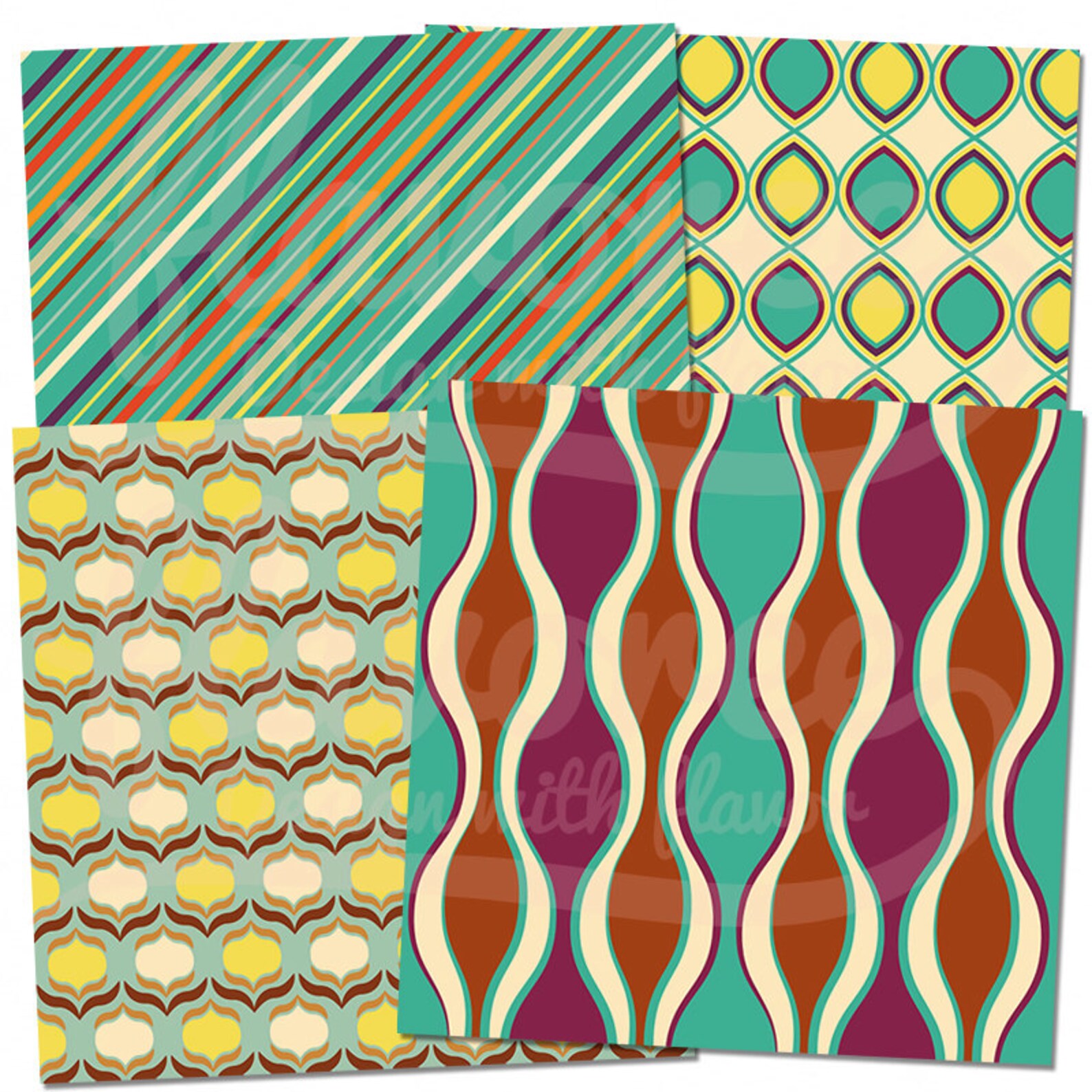 Digital Scrapbook Paper Pack - RETRO FUNK PATTERNS - 60s | Stripes ...