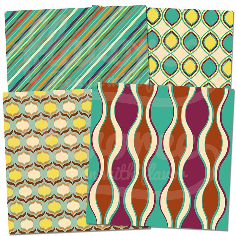 Digital Scrapbook Paper Pack - RETRO FUNK PATTERNS - 60s | Stripes ...