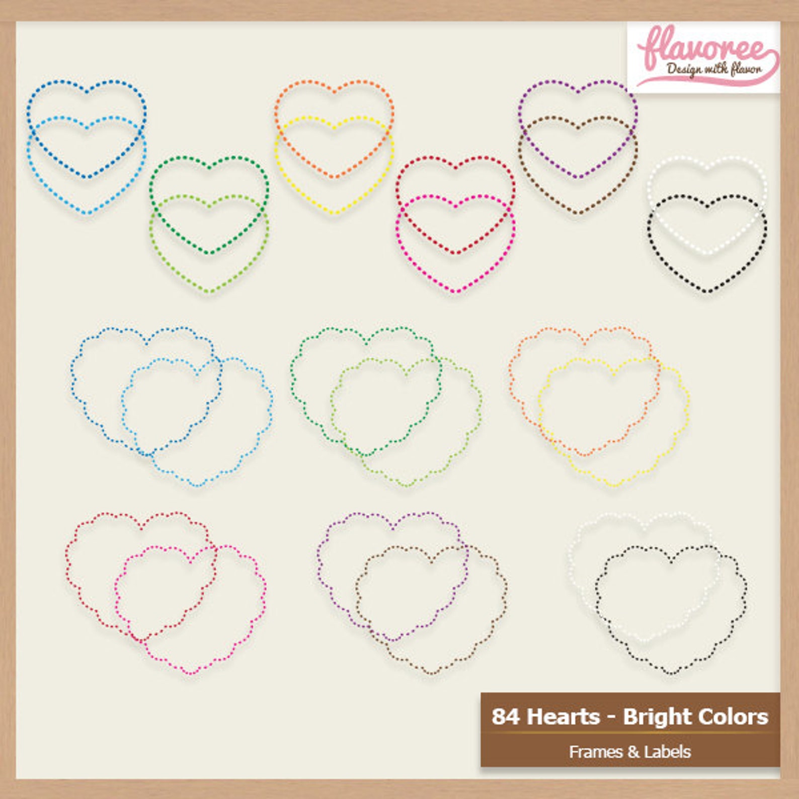 Digital Scrapbooking Frame Pack - HEART SHAPED FRAMES - Bright Colors ...