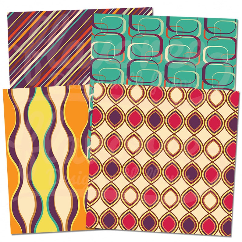 Digital Scrapbook Paper Pack - RETRO FUNK PATTERNS - 60s | Stripes ...