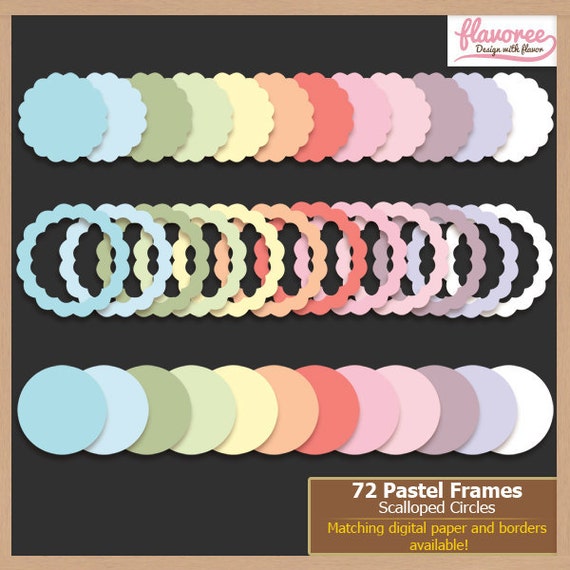 Digital Scrapbooking Frame Pack PASTEL SCALLOPED CIRCLES | Etsy