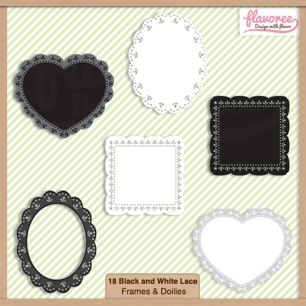Digital Scrapbooking Frames - BLACK and WHITE LACE - Frames & Doilies ...
