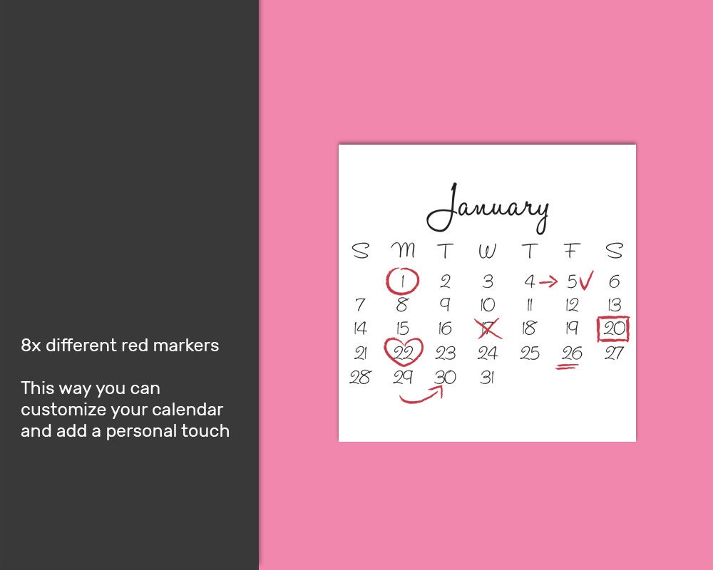 2024 HANDWRITTEN CALENDAR Scrapbook Clip Art Printable - Etsy