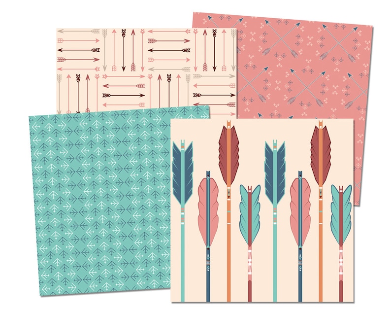 Digital Scrapbook Paper Pack - NATIVE ARROWS PATTERNS- Geometric ...