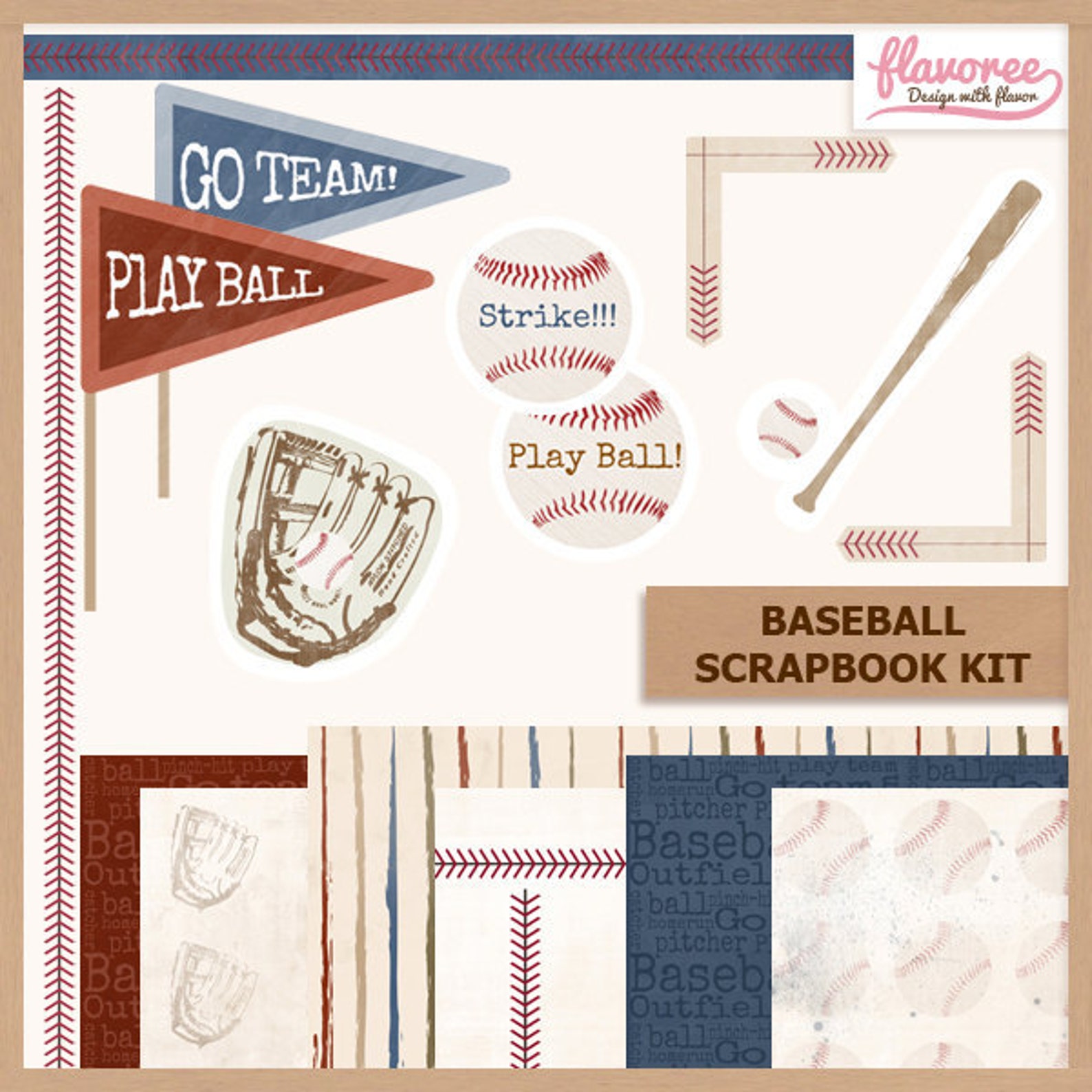 Digital Scrapbook Kit - BASEBALL - Digital Paper Pack, Cut Outs ...