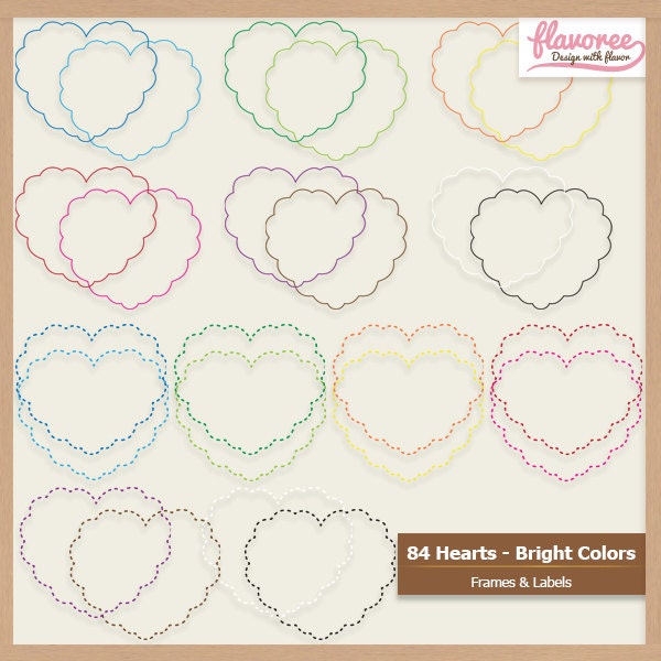 Digital Scrapbooking Frame Pack - HEART SHAPED FRAMES - Bright Colors ...