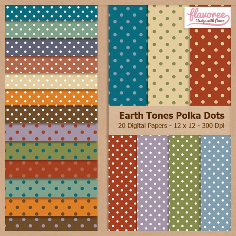Digital Scrapbook Paper Pack POLKA DOTS Earth Tones Basic Pattern ...