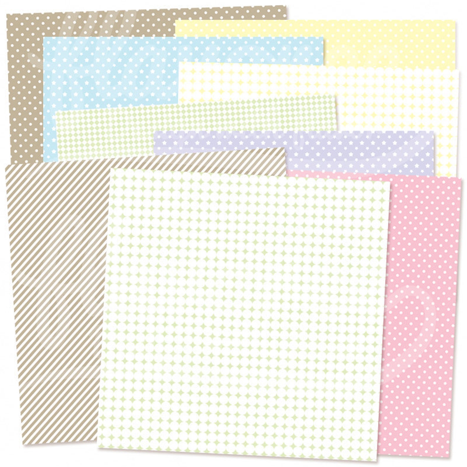 Digital Scrapbook Paper Pack - PASTEL BASIC PATTERNS - Stars | Hearts ...
