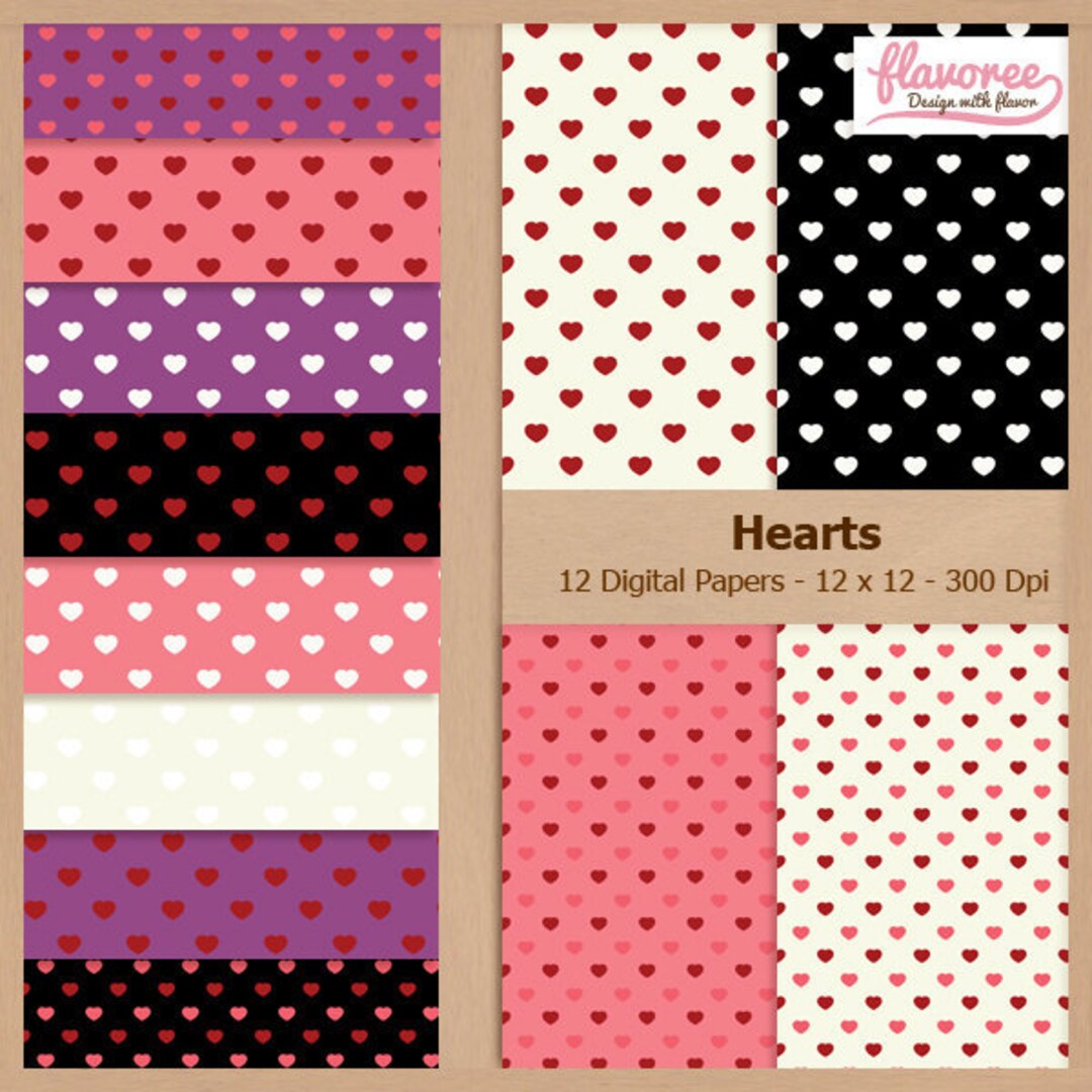 Digital Scrapbook Paper Pack - HEARTS | Romantic | Purple | Romance ...