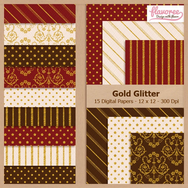 Digital Scrapbook Paper Pack GOLD GLITTER Red Brown - Etsy