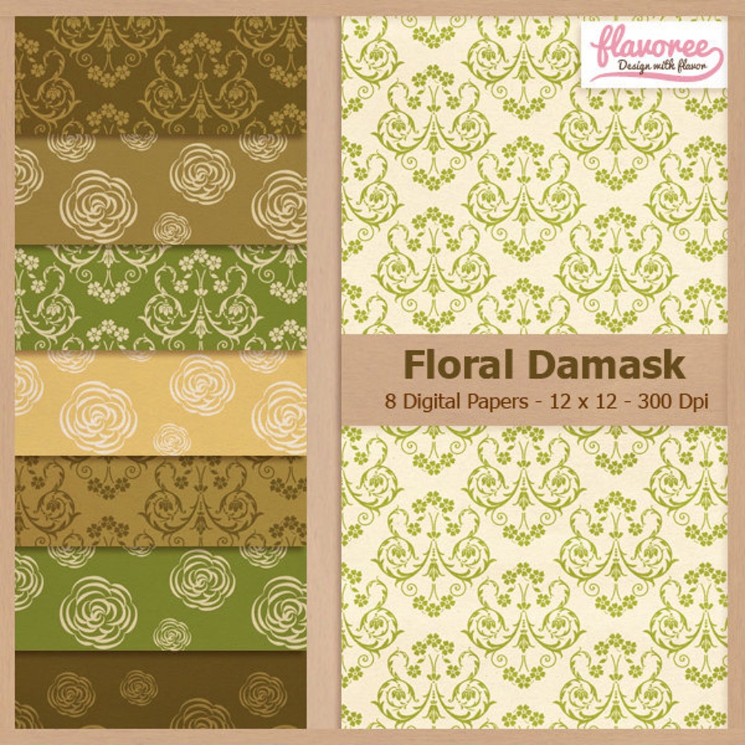 Digital Scrapbook Paper Pack - FLORAL DAMASK | Coupon: BUY3GET20OFF - Etsy