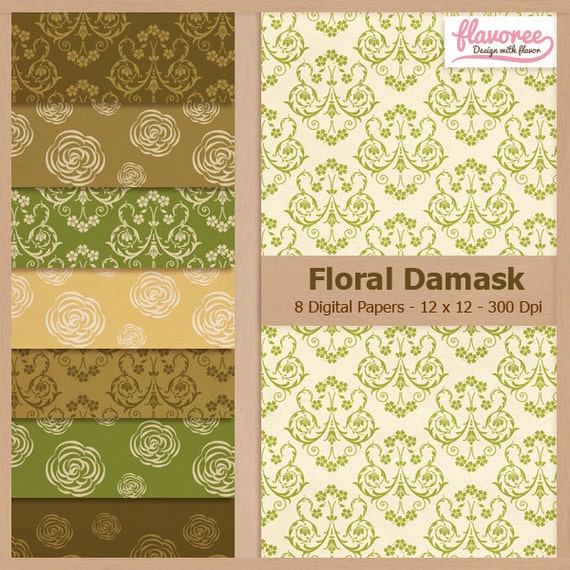 Digital Scrapbook Paper Pack FLORAL DAMASK Coupon: - Etsy