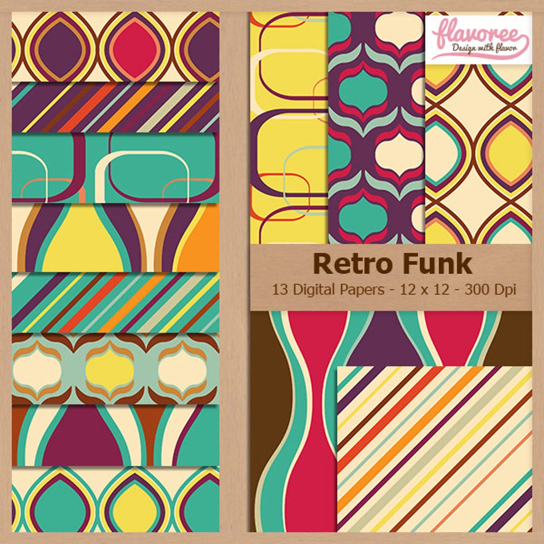 Digital Scrapbook Paper Pack - RETRO FUNK PATTERNS - 60s | Stripes ...