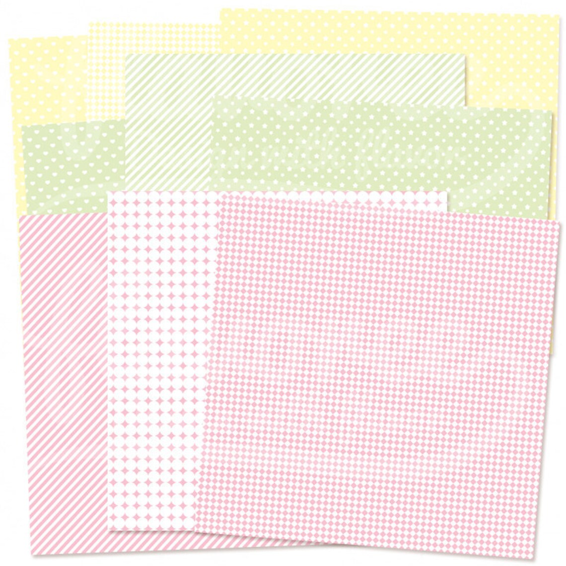 Digital Scrapbook Paper Pack PASTEL BASIC PATTERNS Stars Hearts Lines ...