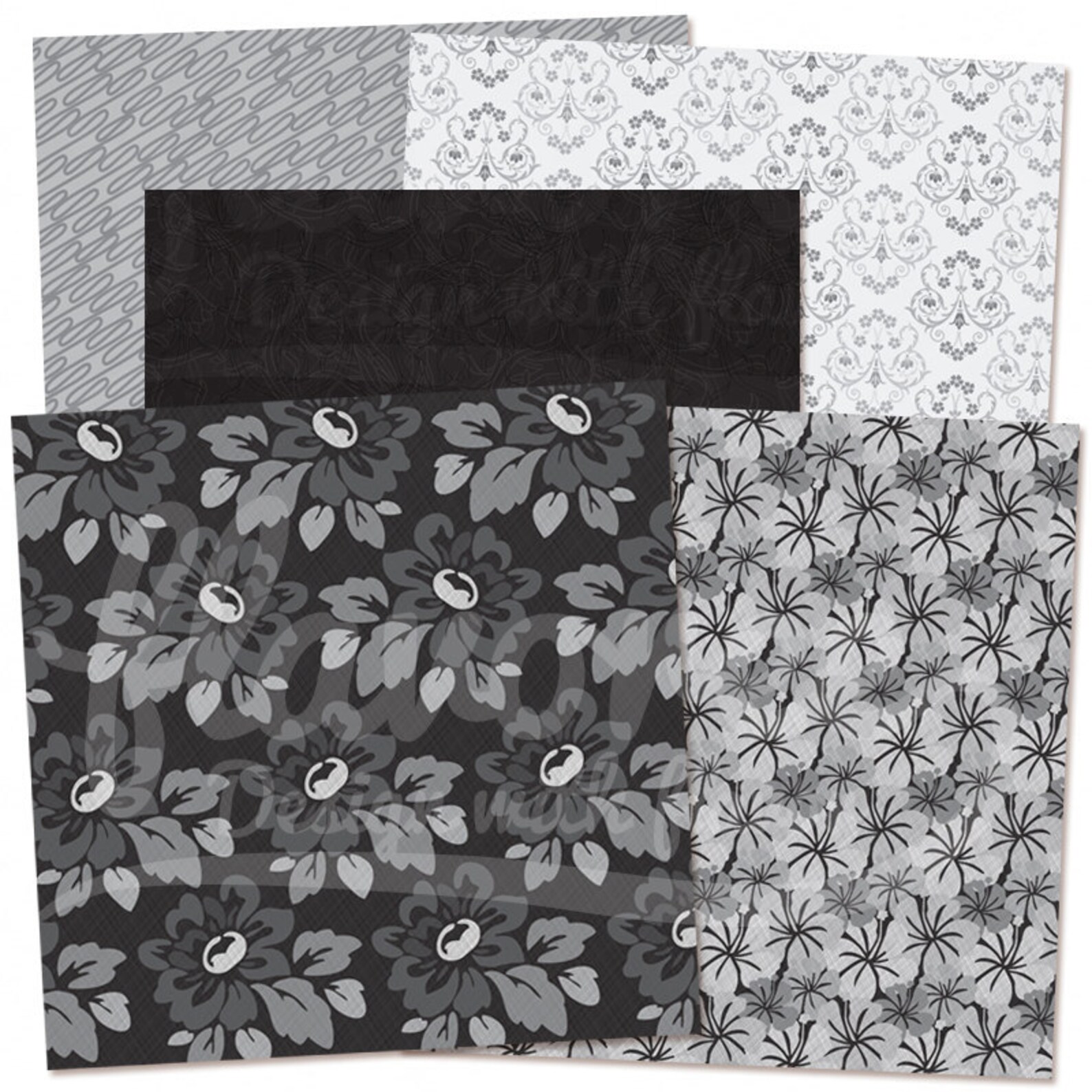 Digital Scrapbook Paper Pack - BLACK and WHITE FLORAL - Damask ...