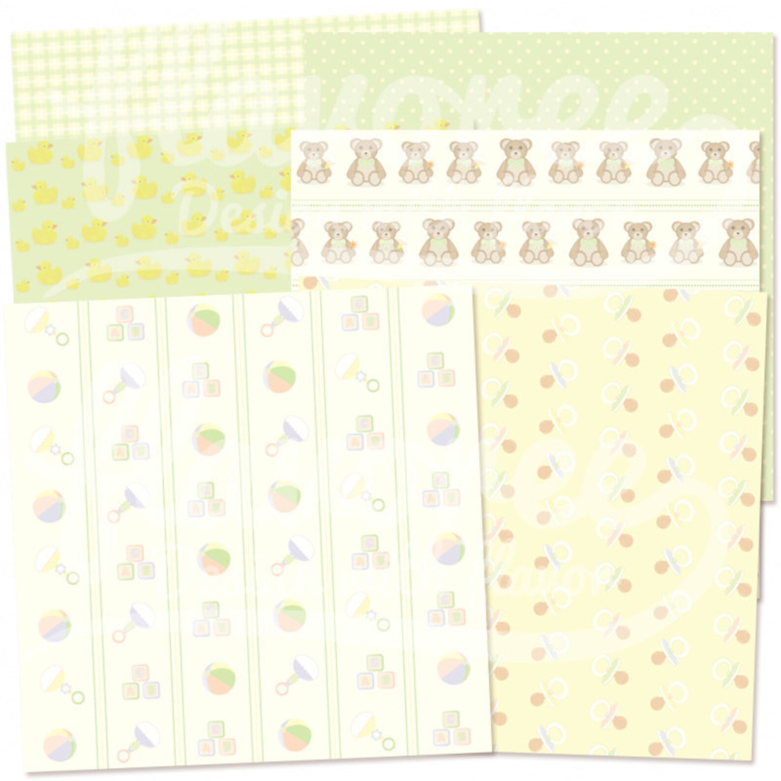 Digital Scrapbook Paper Pack - BABY - Green and Yellow - Teddy Bears ...
