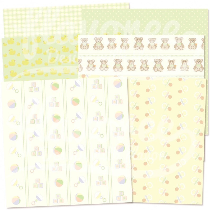 Digital Scrapbook Paper Pack - BABY - Green and Yellow - Teddy Bears ...