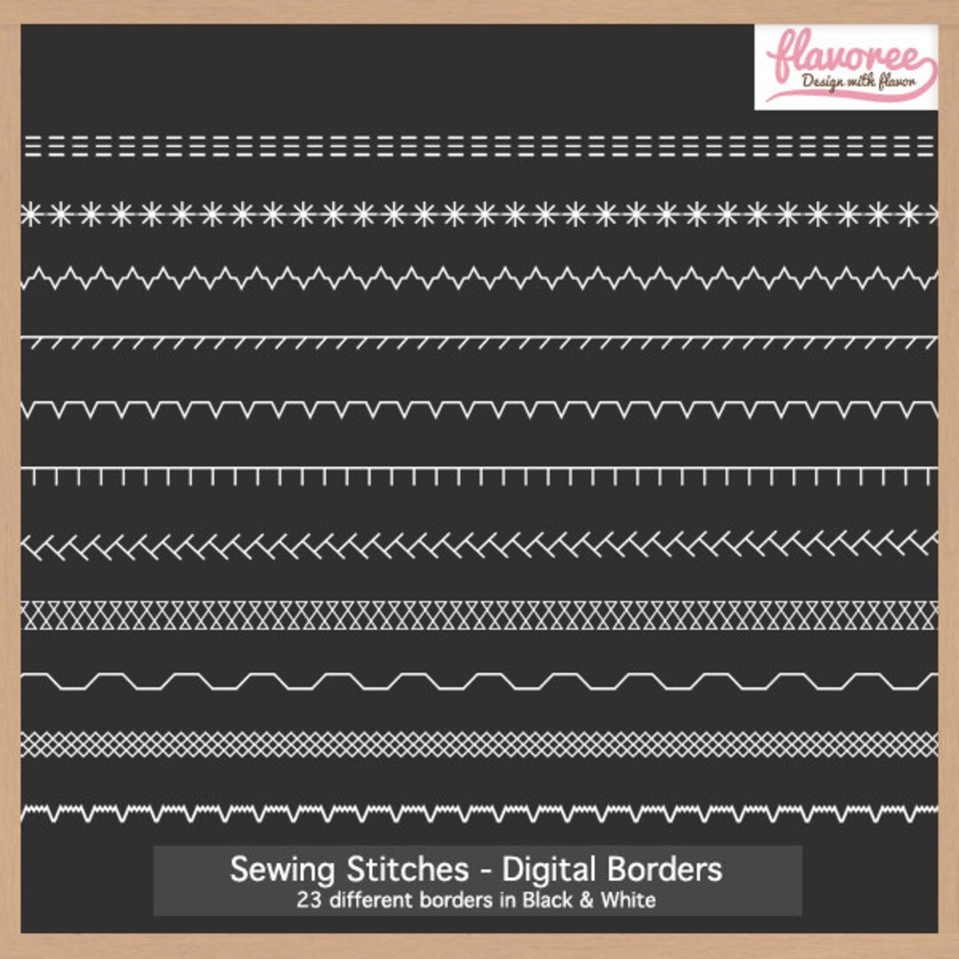 Digital Scrapbooking Borders - SEWING STITCHES BORDERS - Black & White ...
