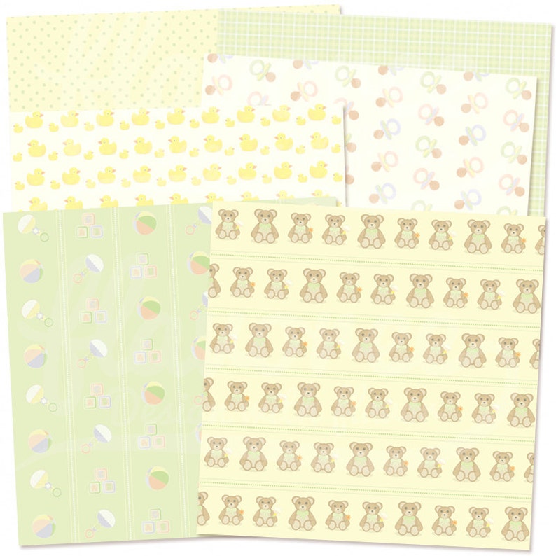 Digital Scrapbook Paper Pack - BABY - Green and Yellow - Teddy Bears ...