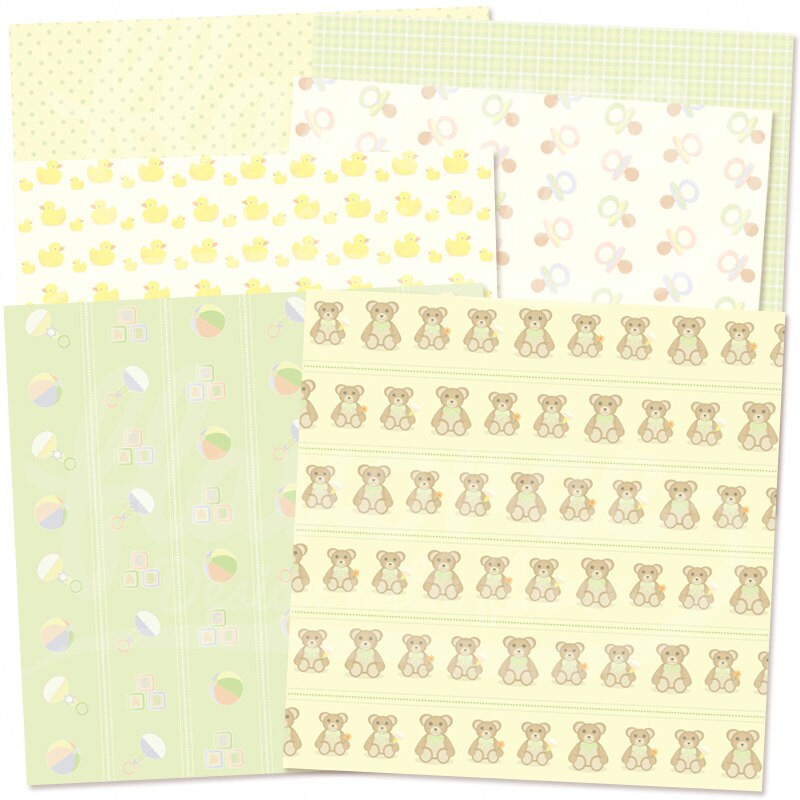 Digital Scrapbook Paper Pack - BABY - Green and Yellow - Teddy Bears ...