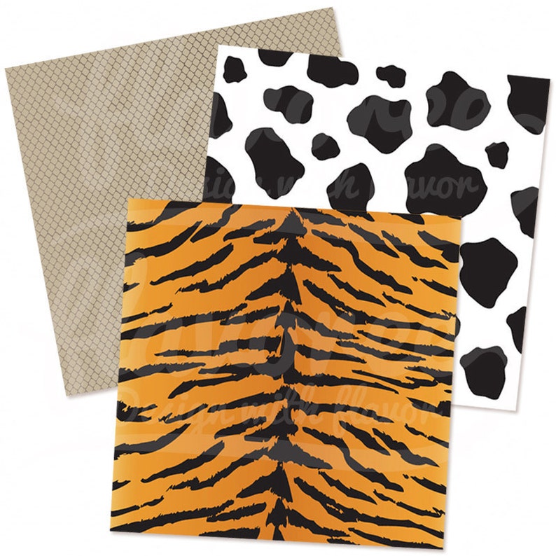 Digital Scrapbook Paper Pack - ANIMAL PATTERNS - Cow | Snack | Tiger ...