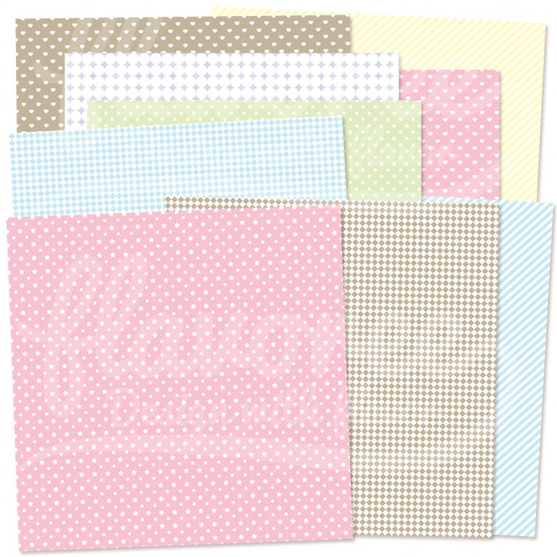 Digital Scrapbook Paper Pack - PASTEL BASIC PATTERNS - Stars | Hearts ...