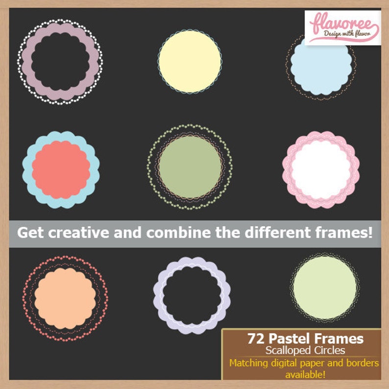 Digital Scrapbooking Frame Pack PASTEL SCALLOPED CIRCLES - Etsy