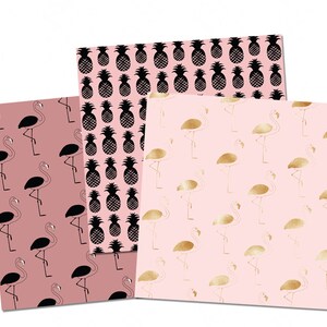 Digital Scrapbook Paper Pack - BLUSH GOLD FLAMINGO - Tropical | Modern ...