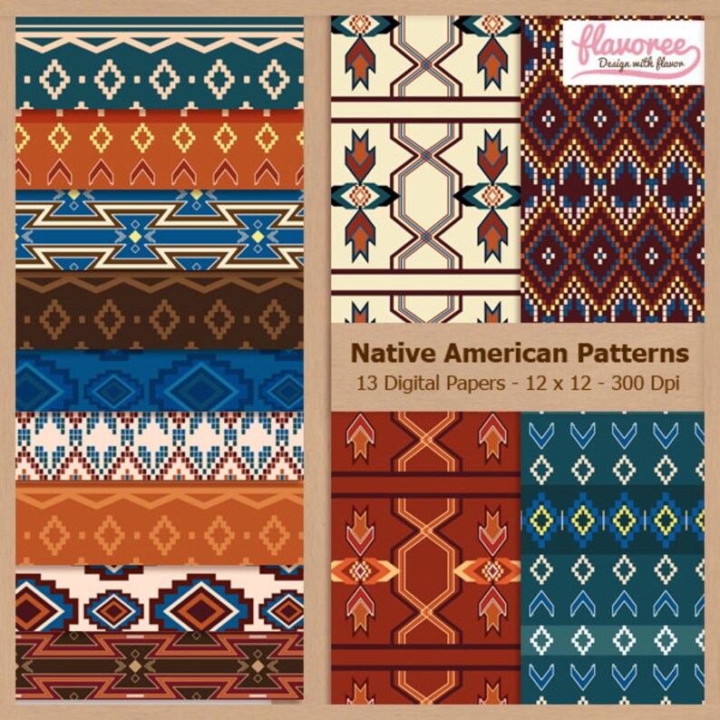 Digital Scrapbook Paper Pack - NATIVE AMERICAN PATTERNS - Geometric ...