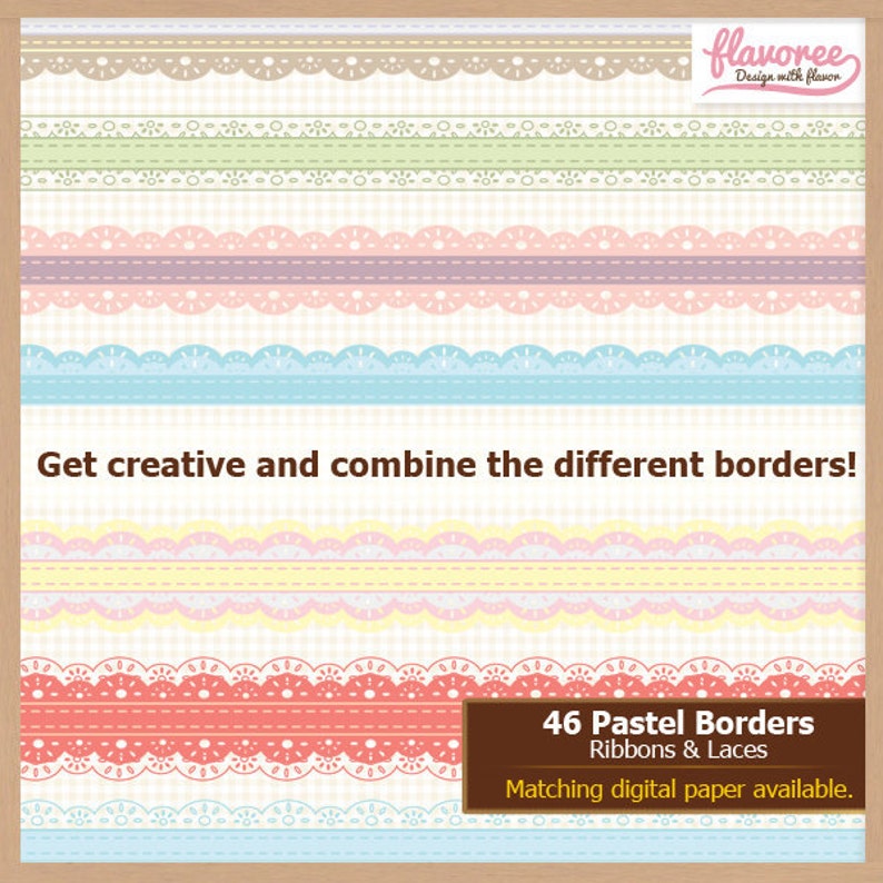Pastel Digital Scrapbooking Border Pack - RIBBONS and LACE - Scrapbook ...