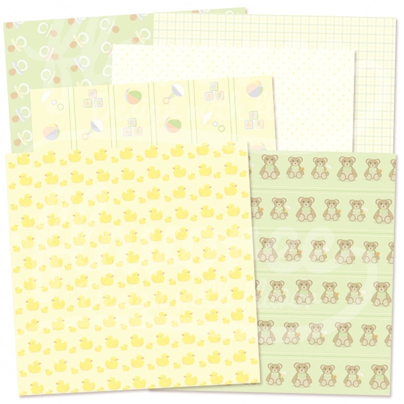 Digital Scrapbook Paper Pack - BABY - Green and Yellow - Teddy Bears ...