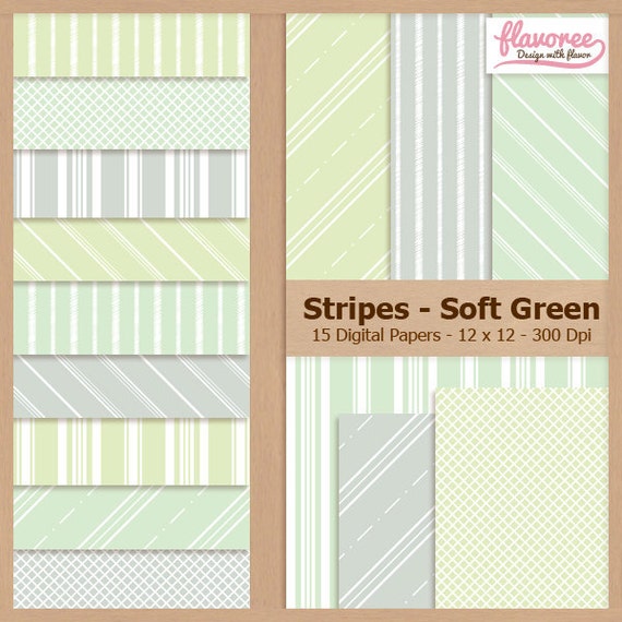 Digital Scrapbook Paper Pack STRIPES SOFT GREEN Pastel | Etsy