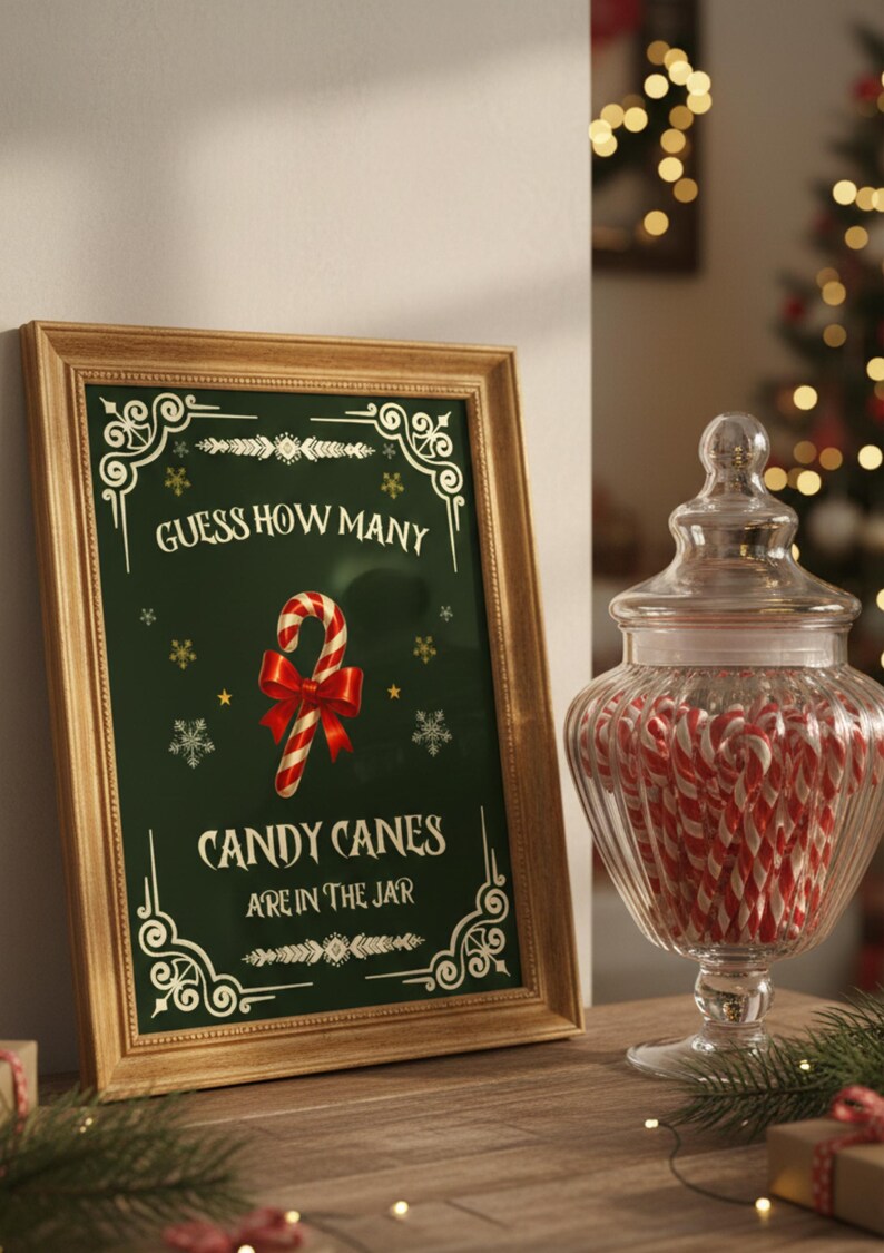 Vintage Green Candy Cane Printable — "guess How Many Candy Canes" Png ...