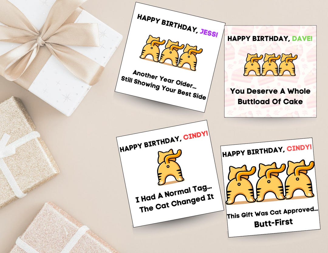 Printable Funny Cat Birthday Tag, Digital Download Instant Gift ...