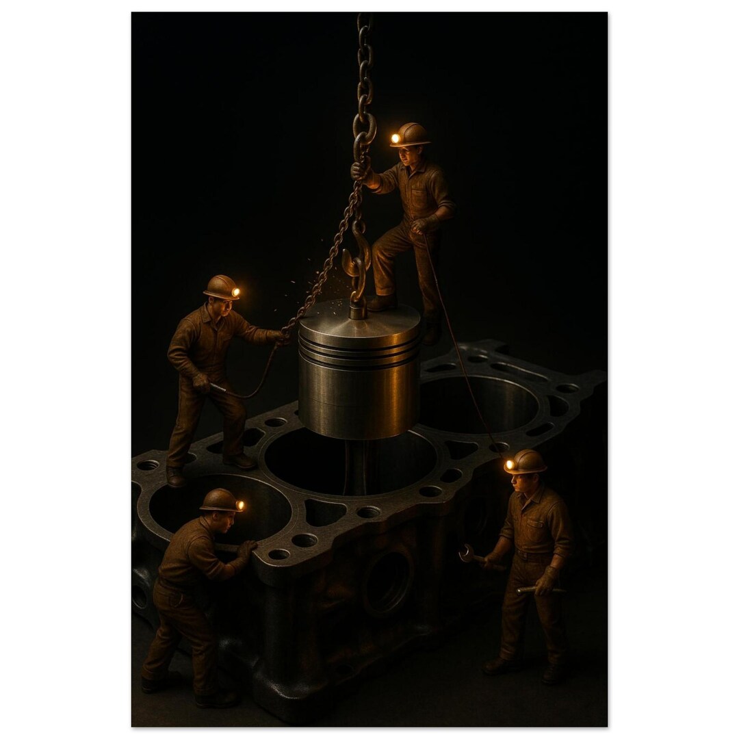 Piston Replacement Mini Mechanic Art Poster - Whimsical Automotive ...