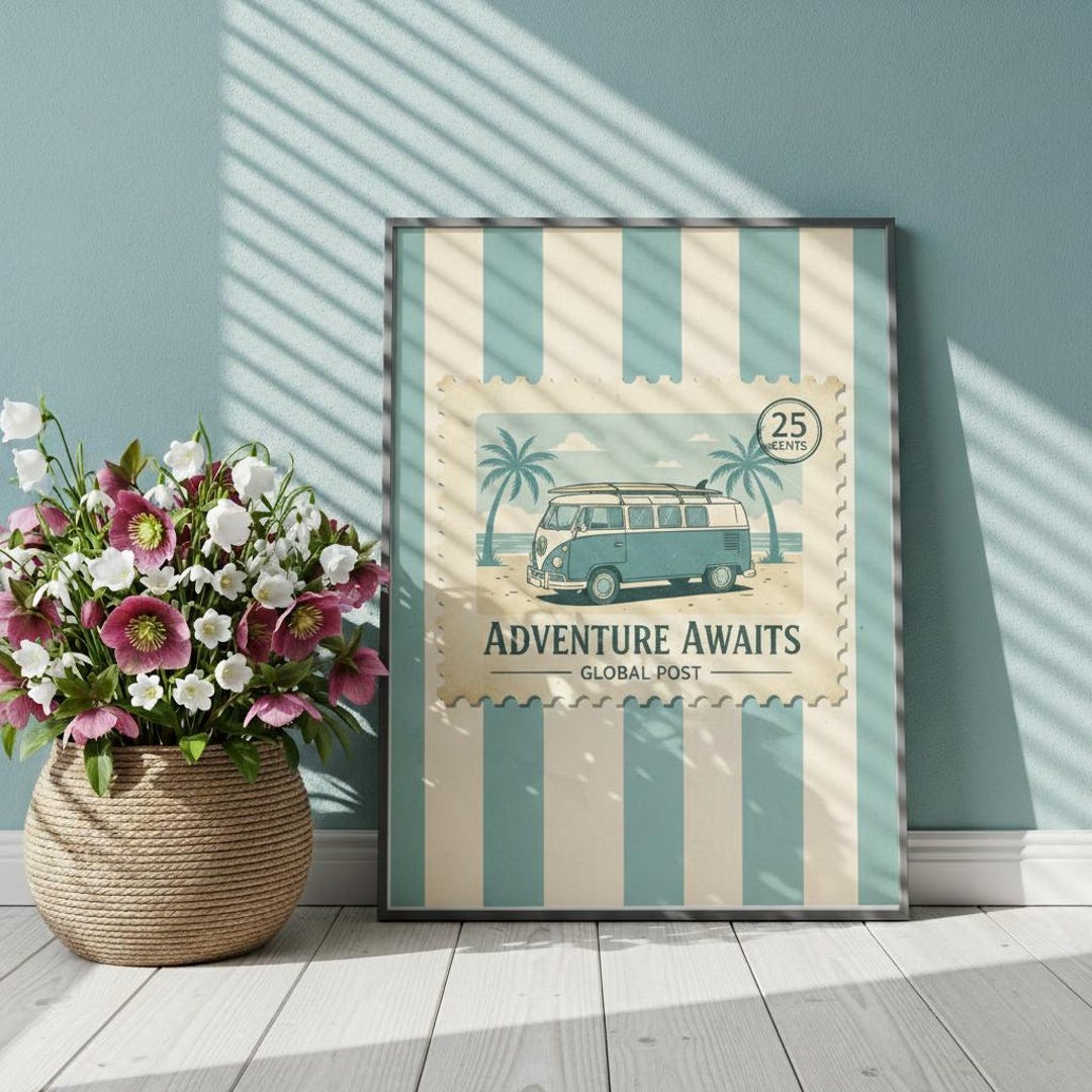 Vintage Surf Van Art | Coastal Adventure Wall Decor for Office | Retro ...