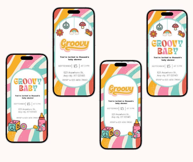 70s Baby Shower Decorations and Invitation Bundle, Groovy Hippie Flower ...